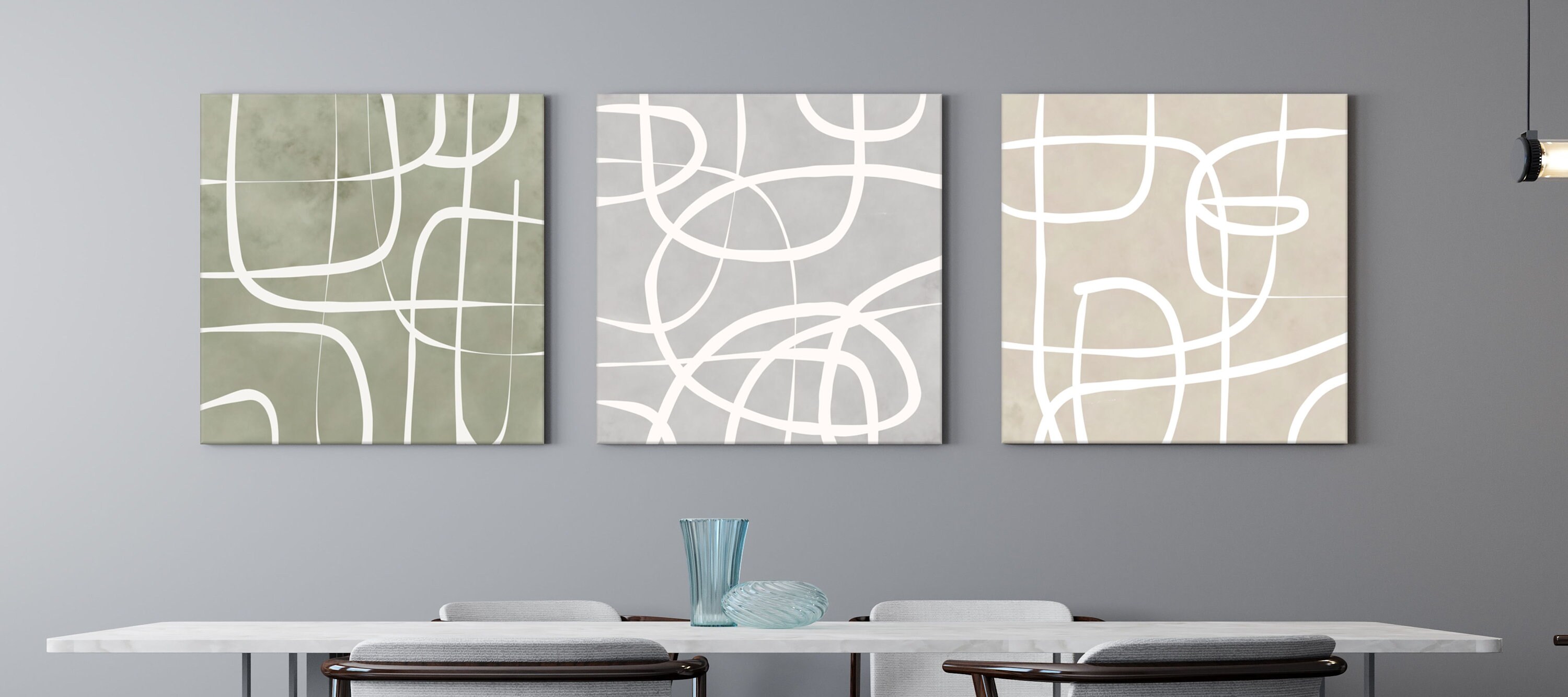 Neutral and Earth Tones Line Art, Extra Large Abstract Wall Art, Set of ...