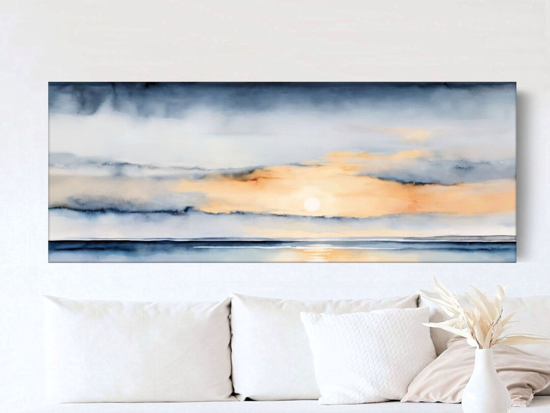 Ocean Sunset Wall Art, Long Horizontal Canvas, Large Abstract ...