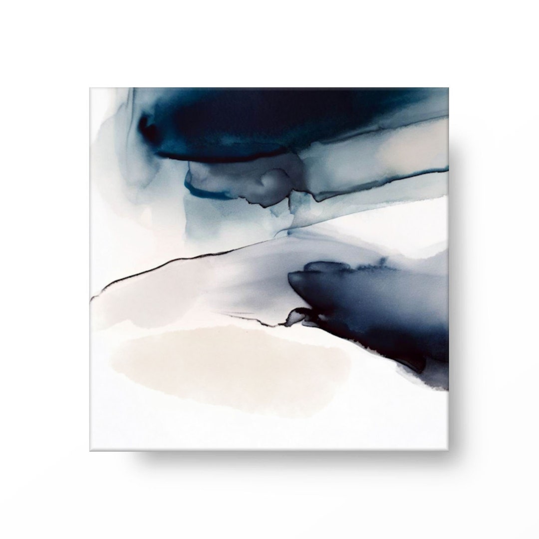 Large Abstract Watercolor Wall Art, Dark Blue Modern Print, 12x12 ...