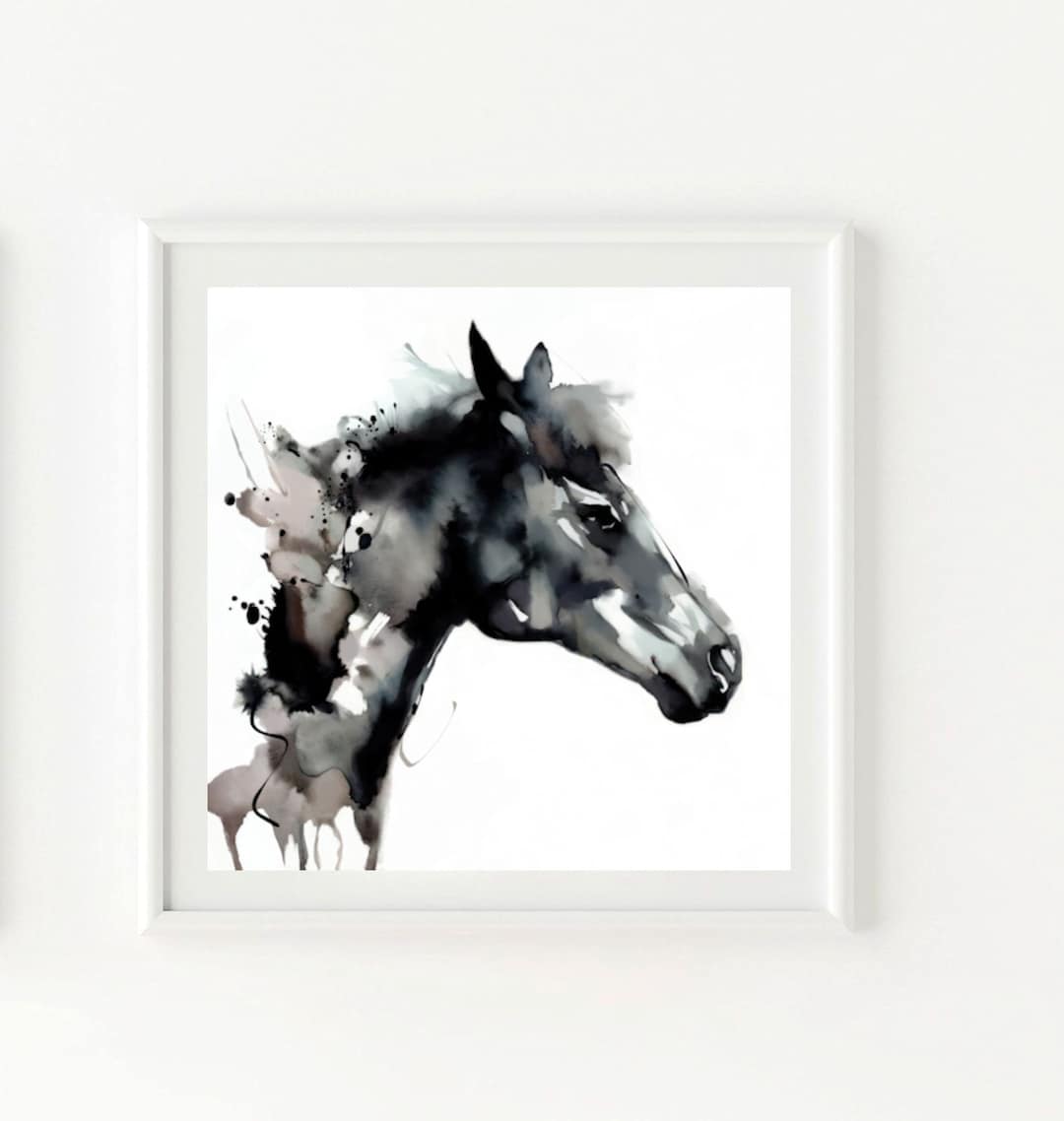 Abstract Animal Print, Horse Wall Art, Black and White Ink Watercolor ...