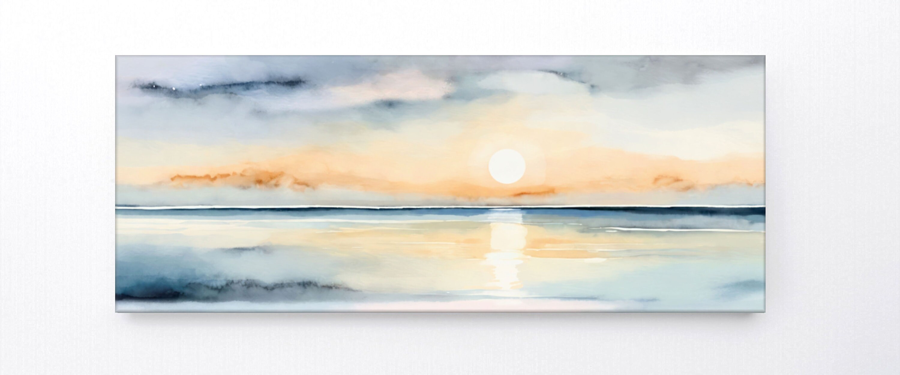 Large Sunset Wall Art, Long Horizontal Canvas, Abstract Watercolor ...