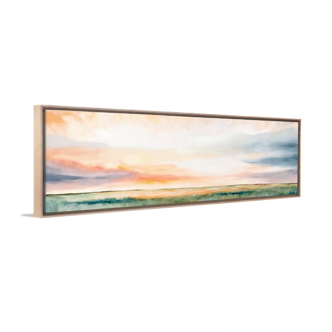 Orange Sunset Art, Panoramic Landscape in Pastel Colors, Framed Nature ...