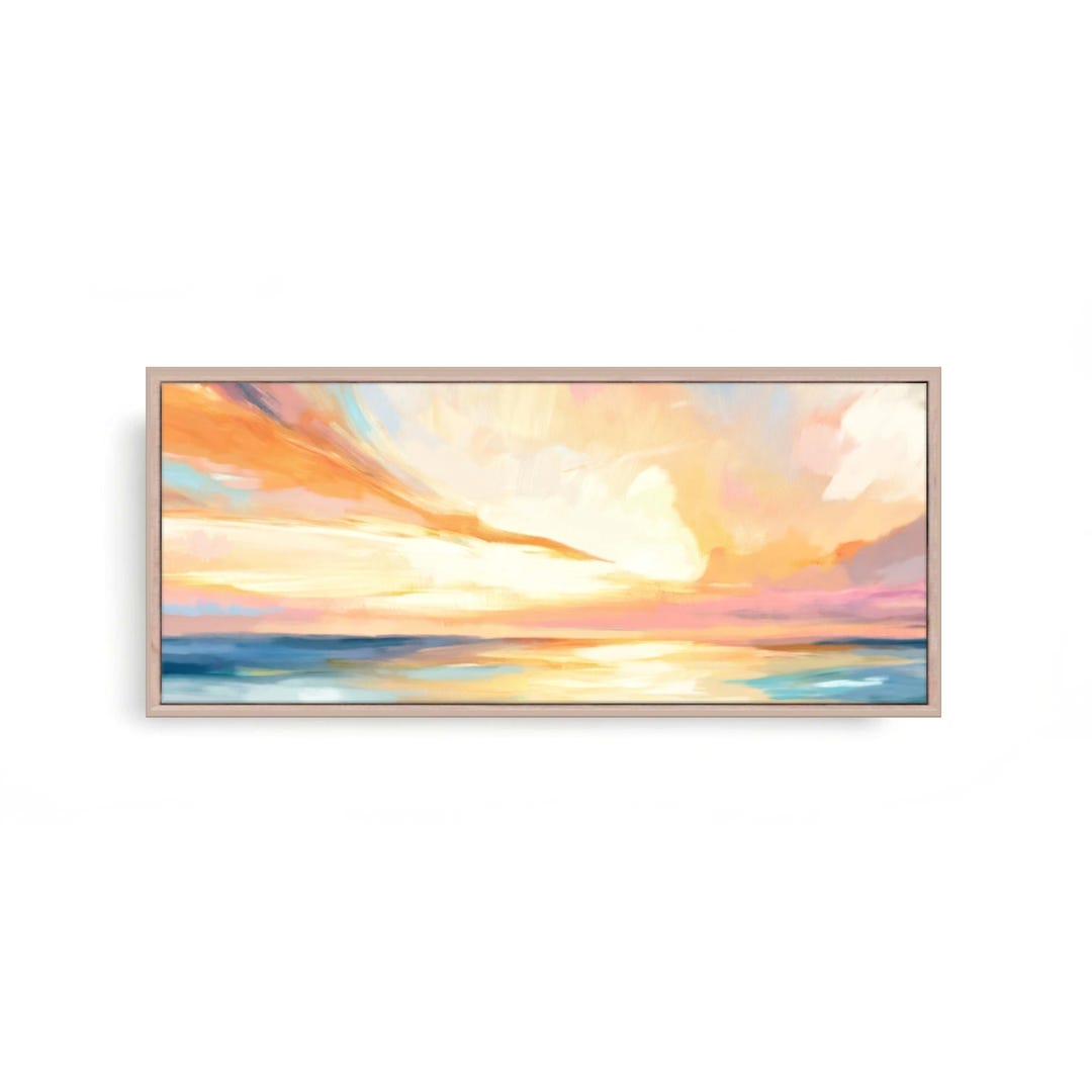 Orange Sunset Ocean Wall Art - Panoramic Canvas Art, Wide Framed ...
