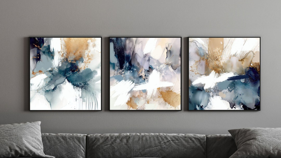 Large Horizontal Abstract Art, Set of 3 Prints, Modern Watercolor ...