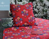 Bright Red Floral Splash Cushion With Pom Poms - Etsy