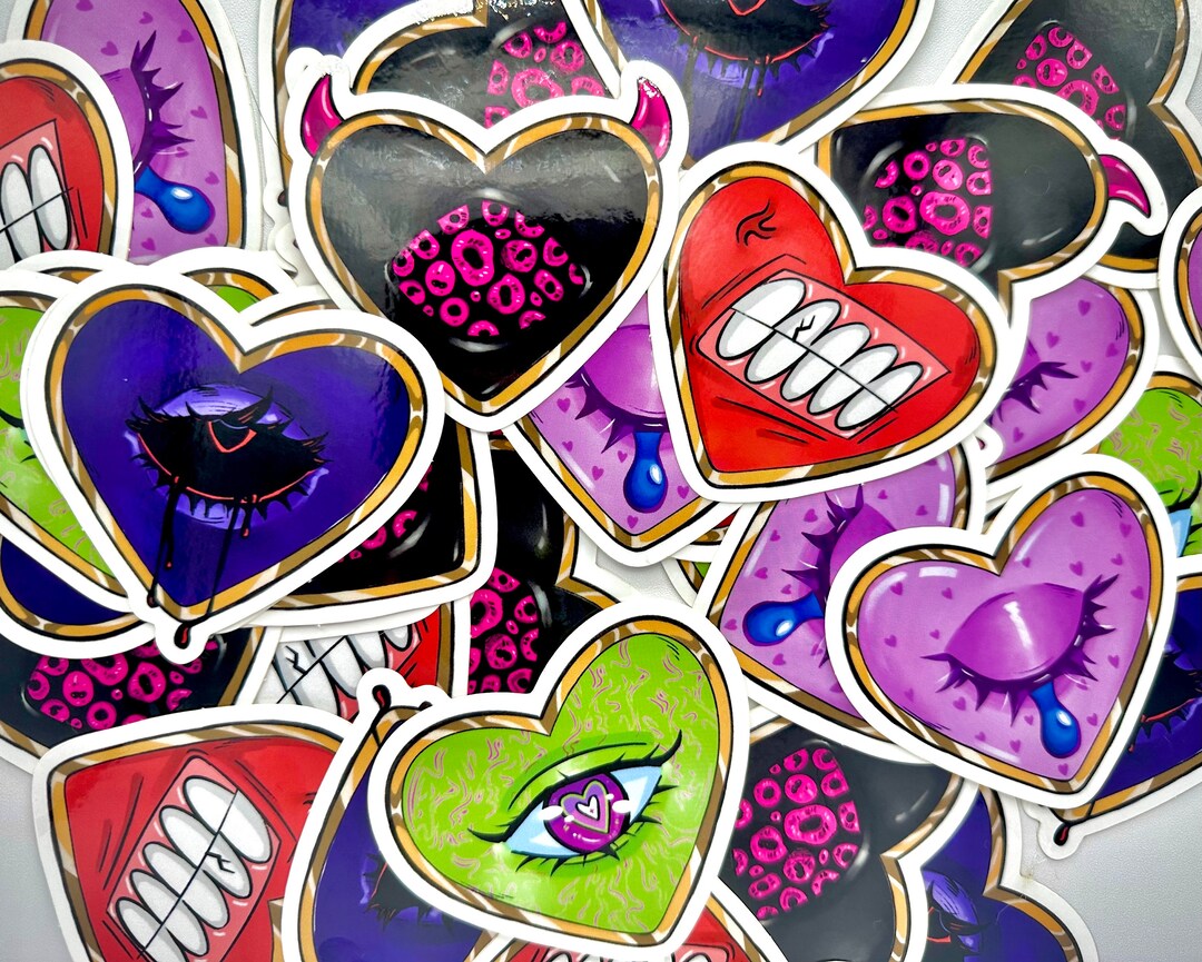 Creepy Silly Heart Stickers Weirdos Only!! - Etsy