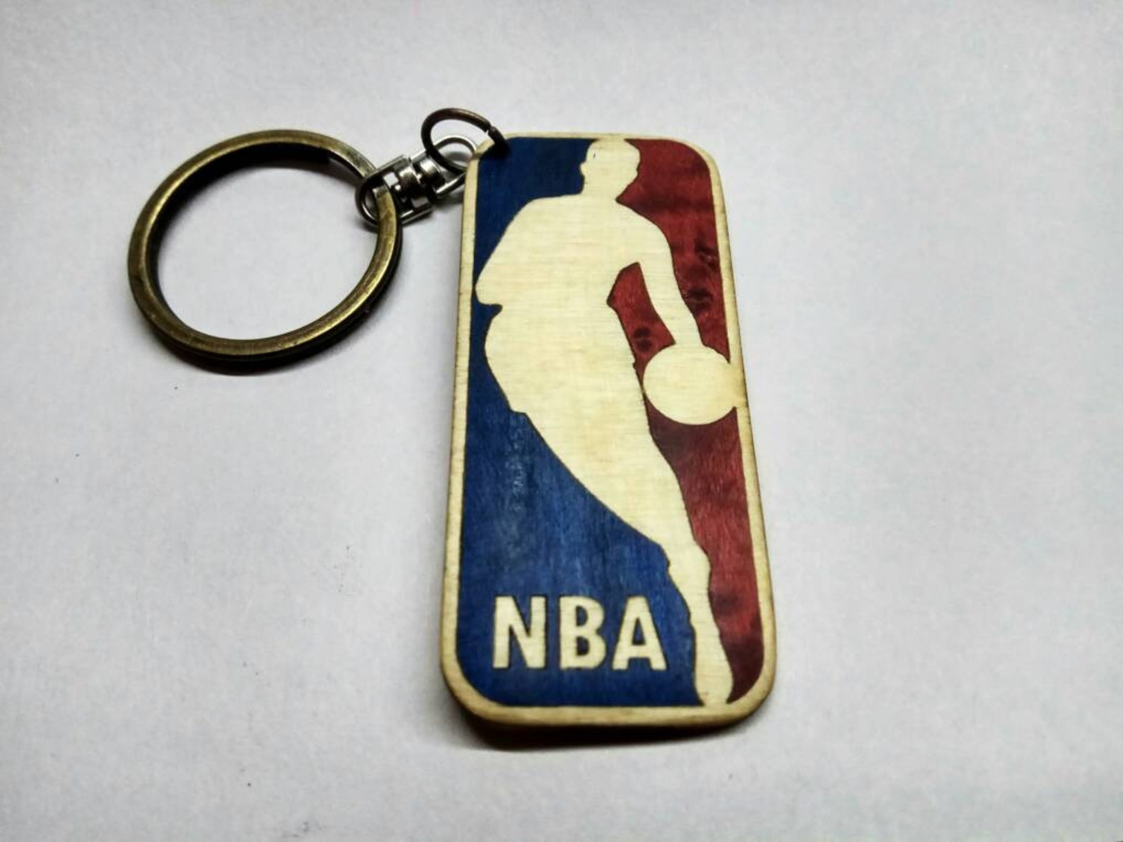 Handmade Wooden NBA Logo Key Chain With Veneer Inlay - Etsy