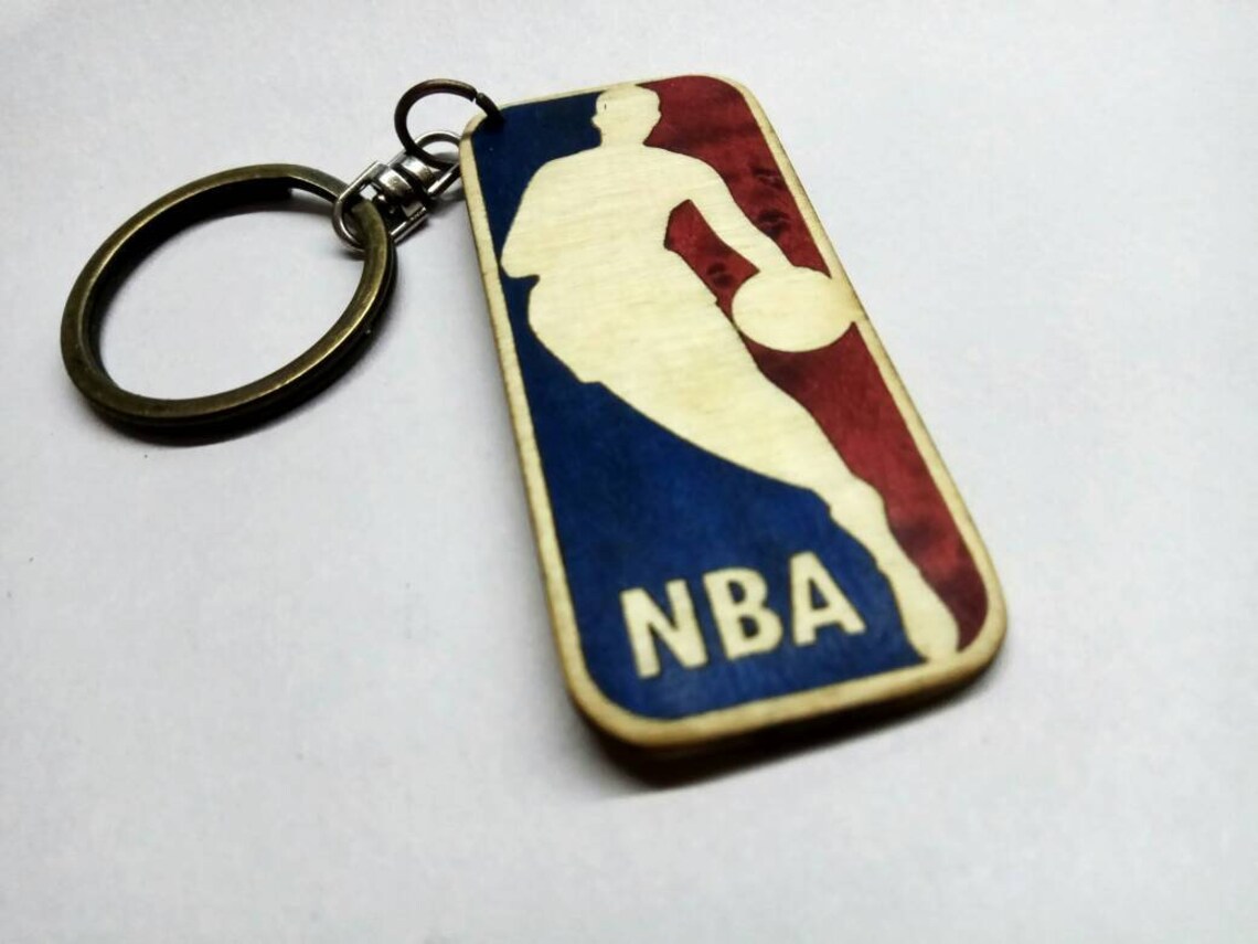 Handmade Wooden NBA Logo Key Chain With Veneer Inlay - Etsy