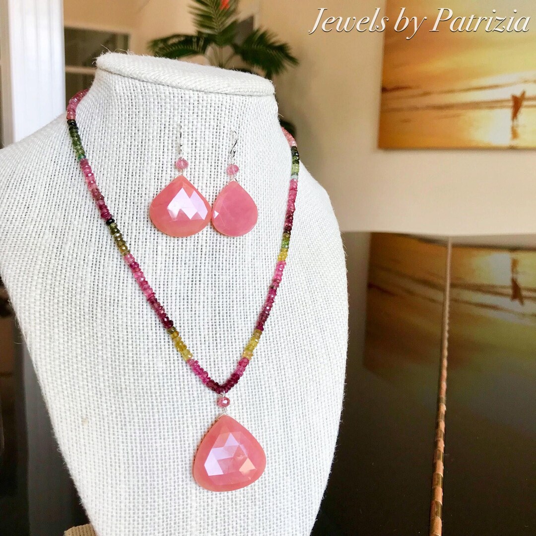 Collar de turmalina rosa, collar de ópalo rosa, turmalina, collar de ...