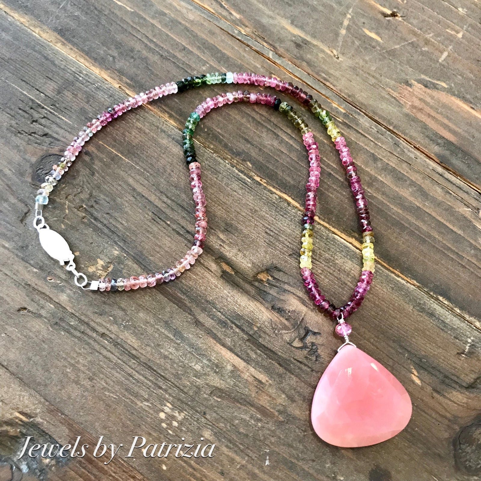 Collar de turmalina rosa, collar de ópalo rosa, turmalina, collar de ...