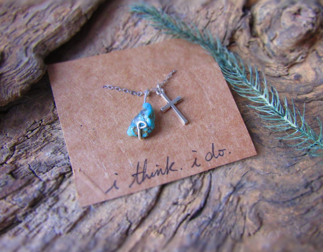 Beautiful Silver Cross and Real Blue Turquoise Stone Silver Chain ...