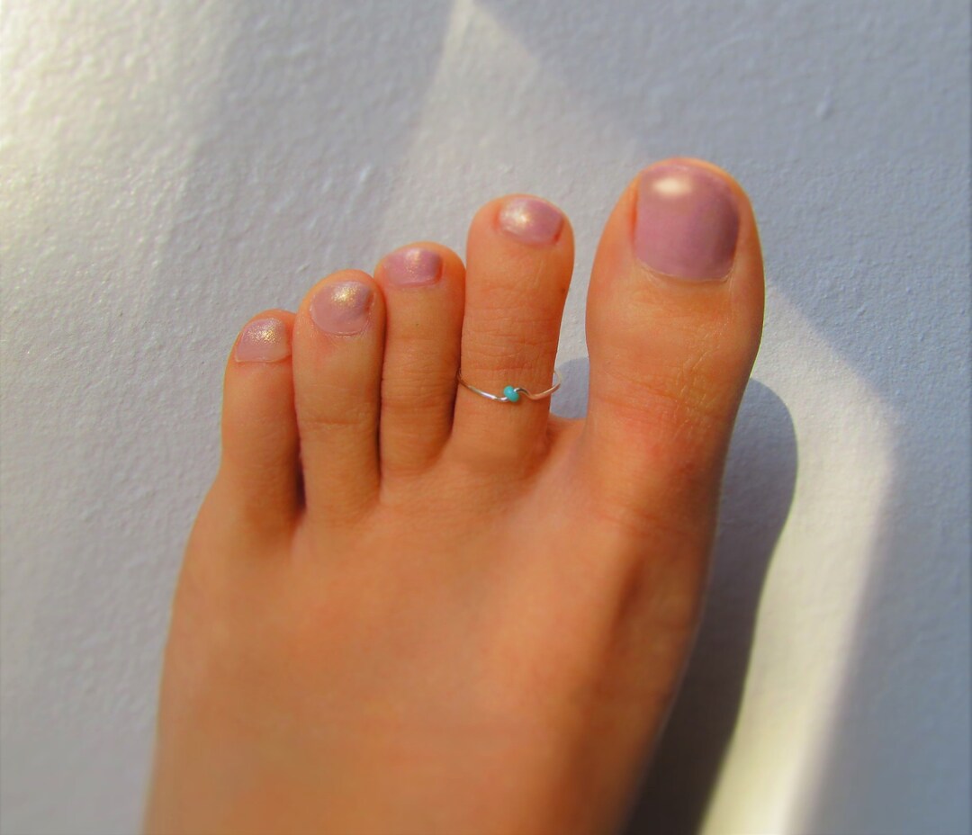 Beautiful Tiny Turquoise Bead Silver Single Wire Adjustable Toe Ring - Etsy