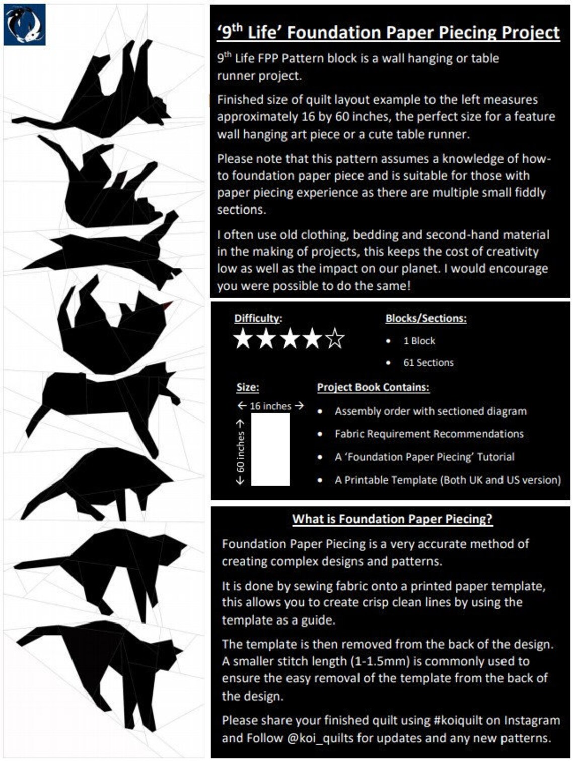 Cat FPP Pattern '9th Life' and Bonus Block - Etsy