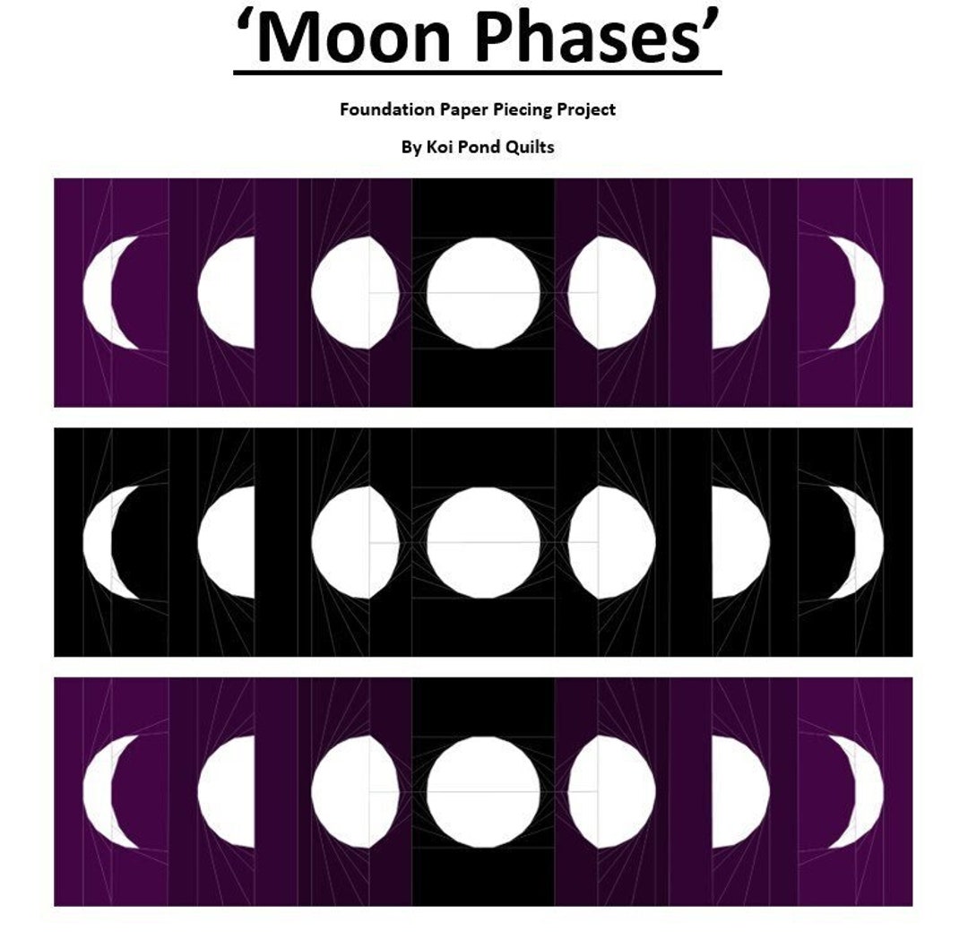 Moon Phases FPP Foundation Paper Piecing Quilting Project Block, Banner ...