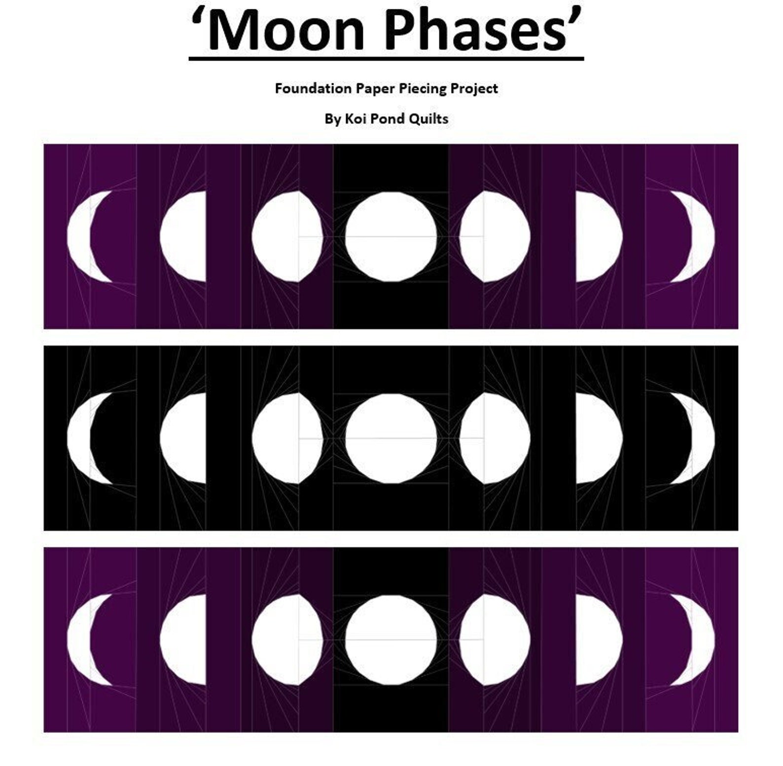 Moon Phases FPP Foundation Paper Piecing Quilting Project Block, Banner ...