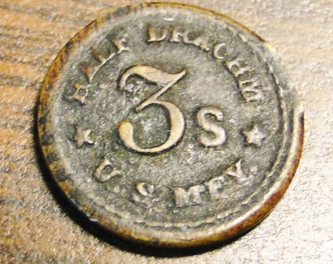Scarce Half Drachm Apothecary Weight Token 3s US Mey WPH Brass 5/8 ...