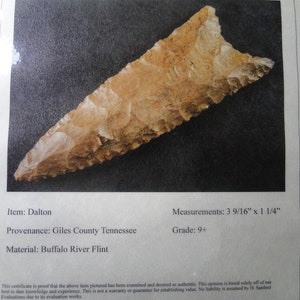 Authentic Dalton Paleo Indian Arrowhead Point Spear Artifact - Etsy