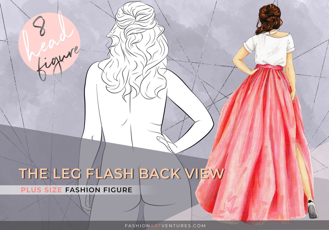 The Leg Flash Plus Size Model Back View Fashion Template - Etsy