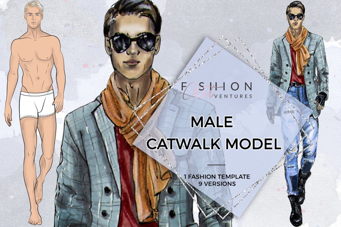 Male Catwalk Model Printable Fashion Template, Fashion Illustration ...