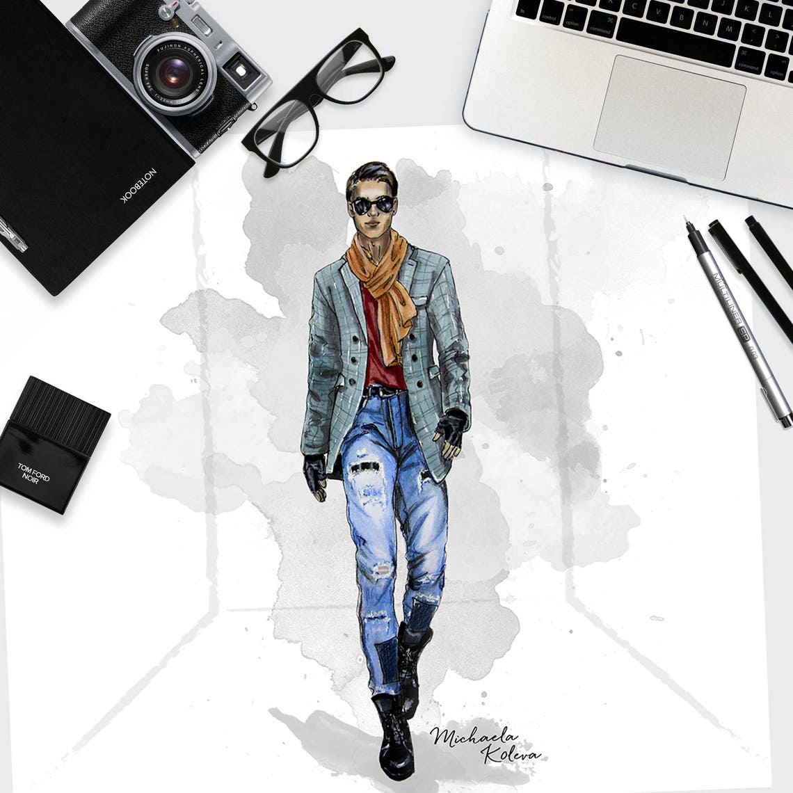 Male Catwalk Model Printable Fashion Template, Fashion Illustration ...