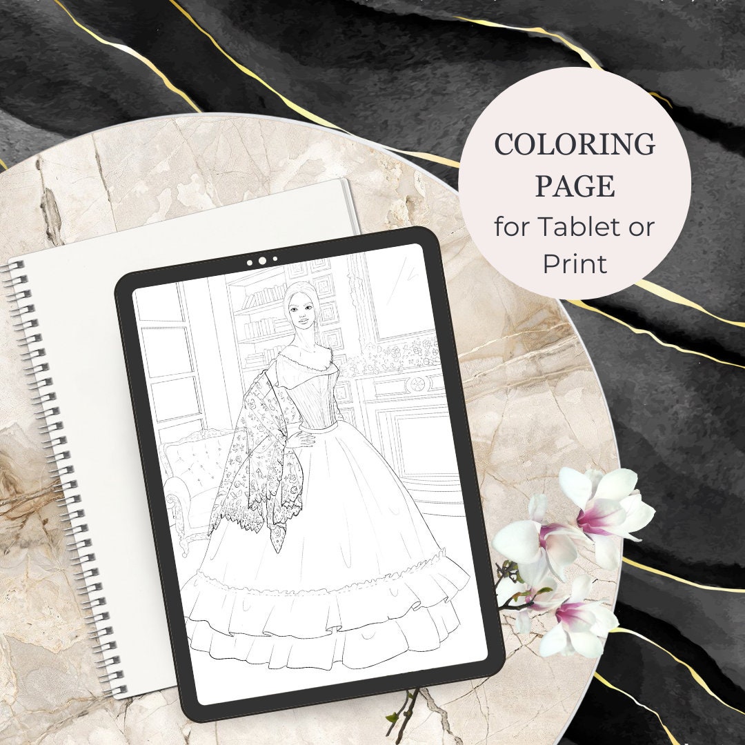 Victorian Coloring Page| Adult Printable Coloring Book|fashion ...