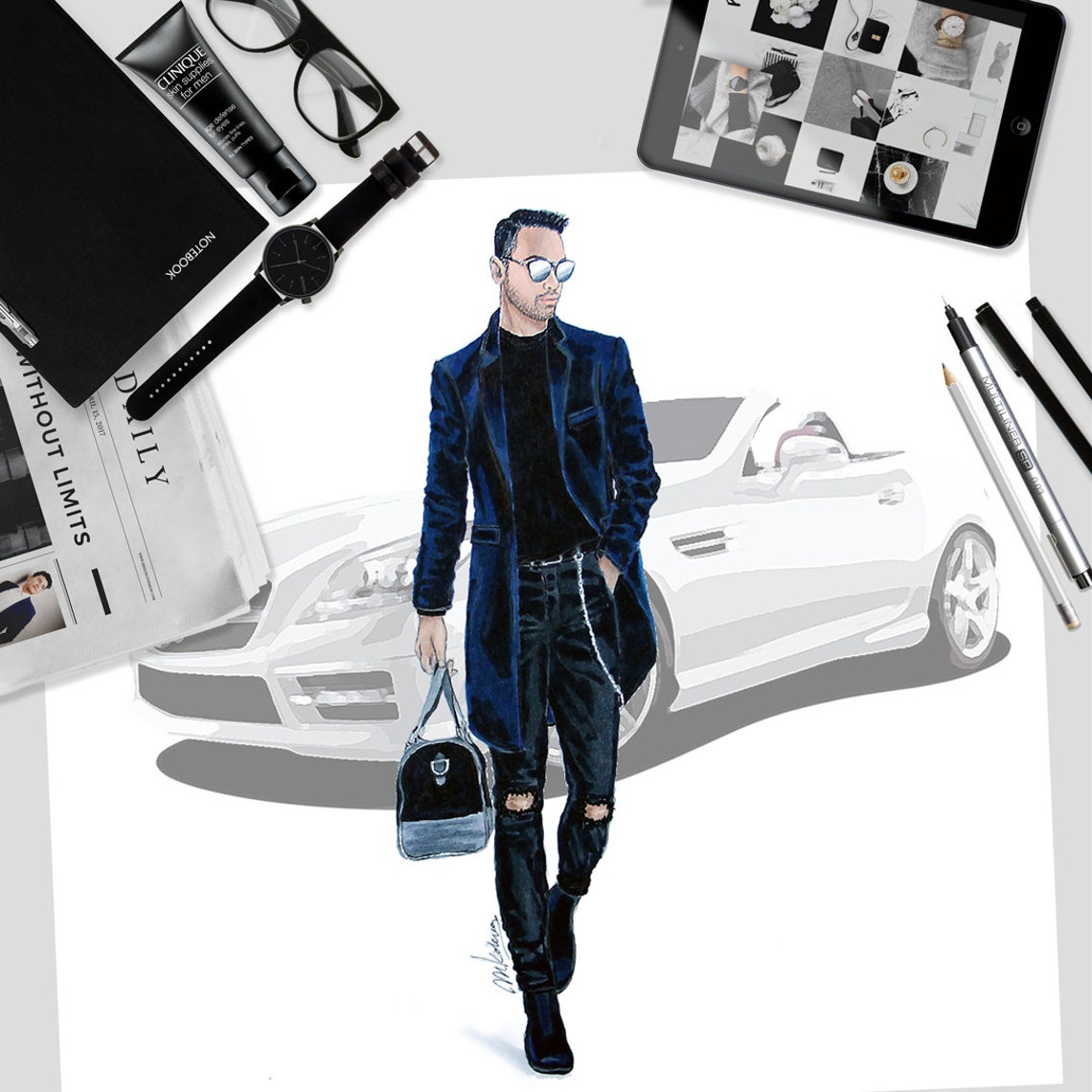 Male Catwalk Model Printable Fashion Template, Fashion Illustration ...