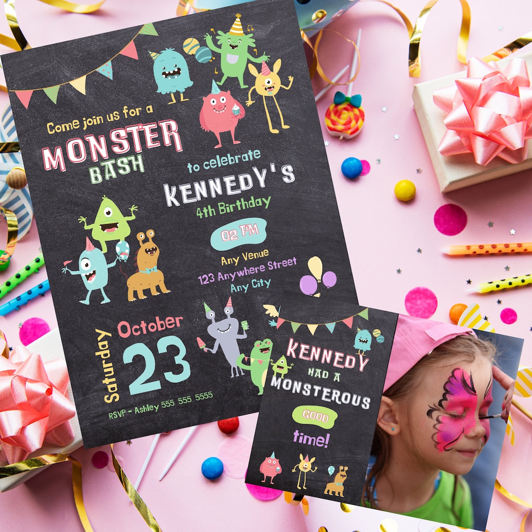 Birthday Invitation, Monster Invitation, First Birthday, Kids Birthday ...