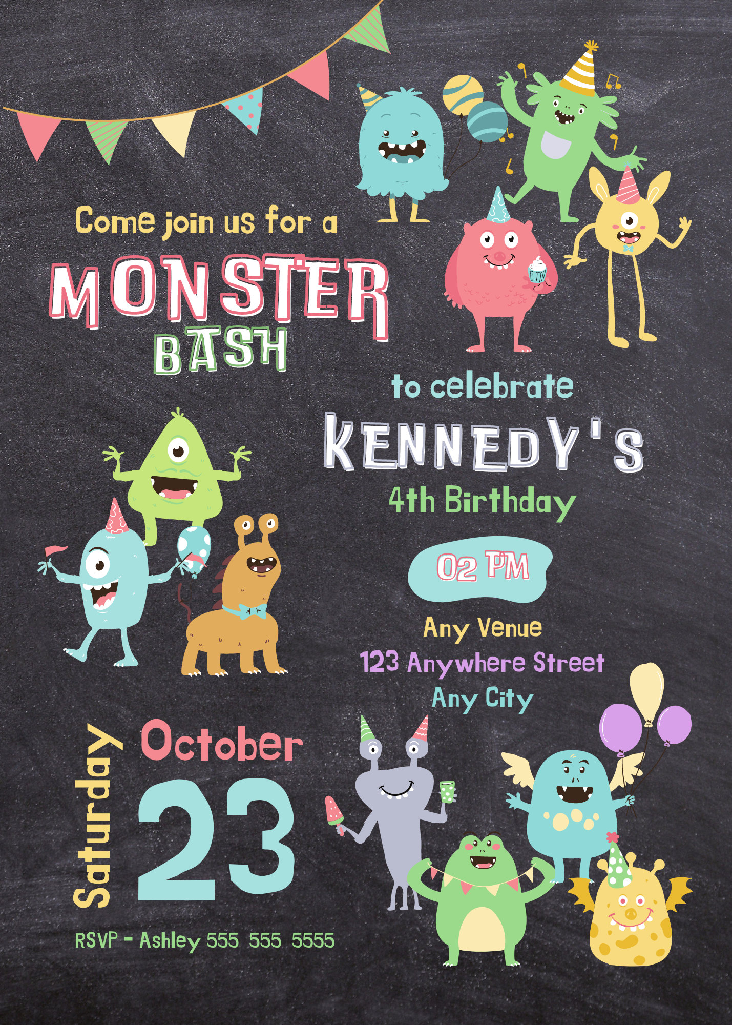 Birthday Invitation, Monster Invitation, First Birthday, Kids Birthday ...