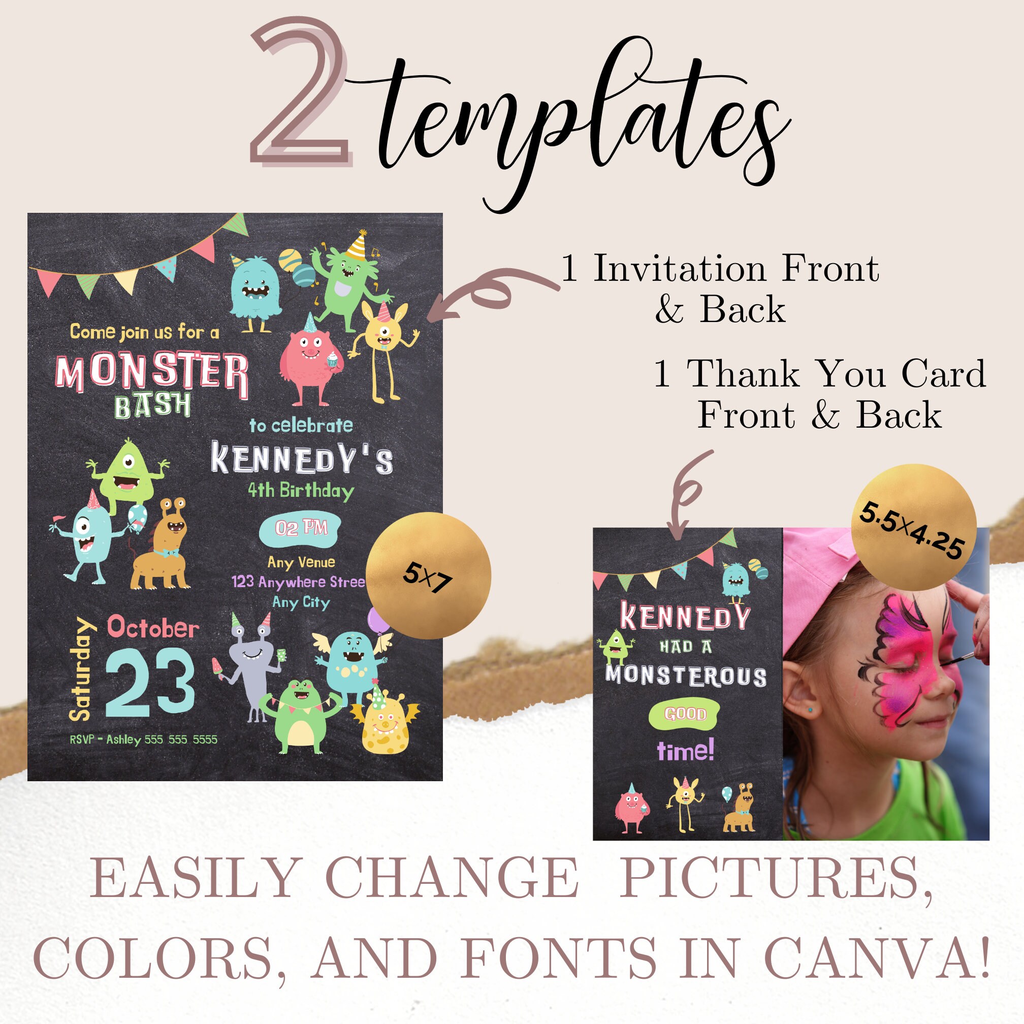 Birthday Invitation, Monster Invitation, First Birthday, Kids Birthday ...