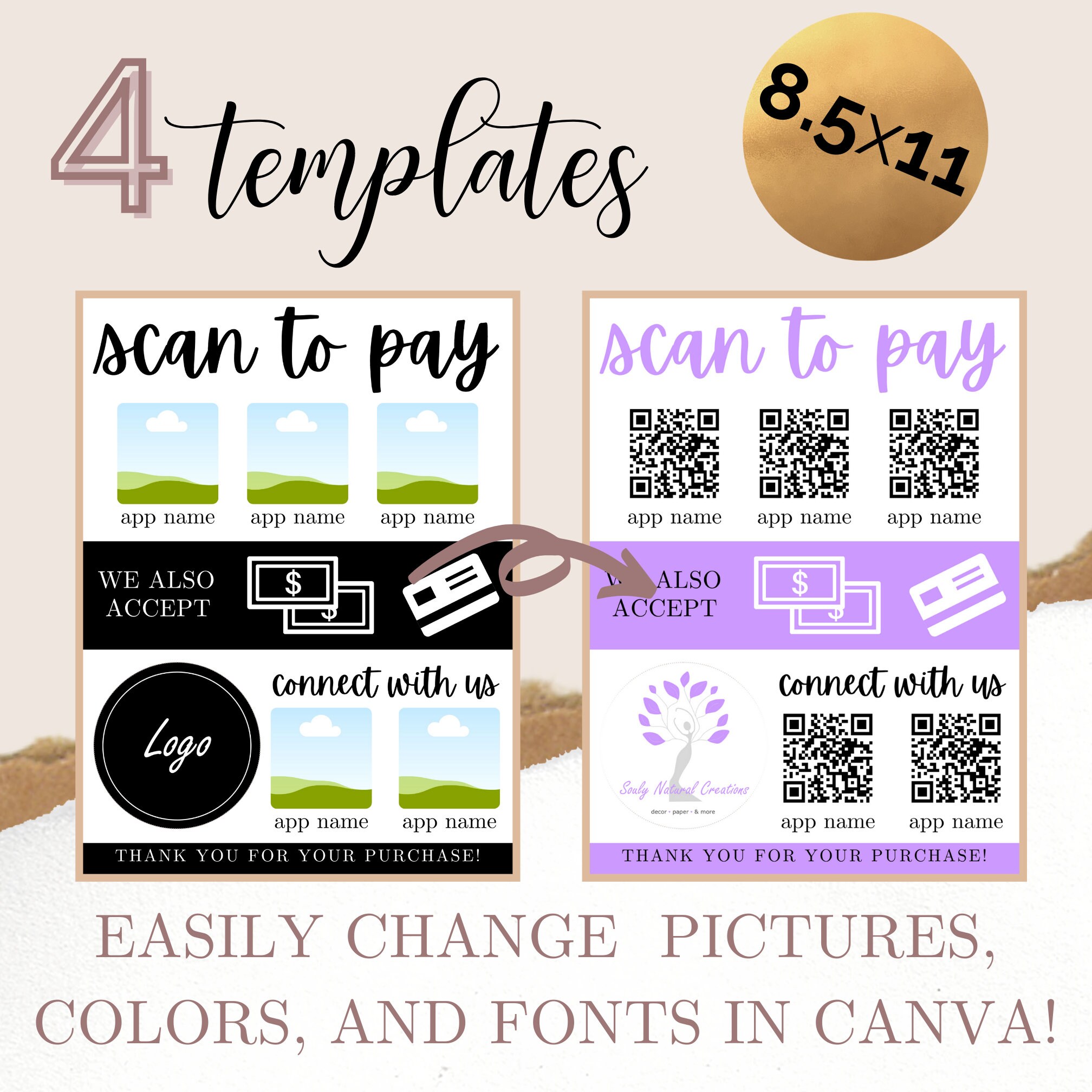 Scan to Pay - QR Code Sign - Canva Templates - Payment Sign - Pay Here ...