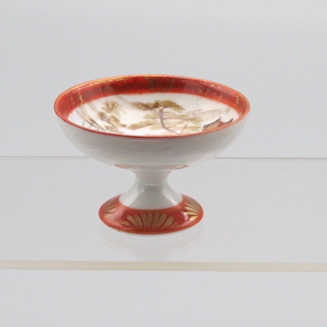 Vintage Japanese Pedestal Salt Cellar Dip Scenic Geisha Design Gilt ...