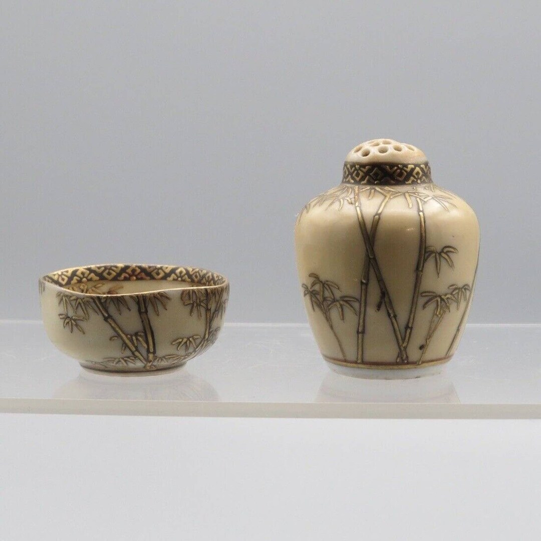 Antique RARE Japanese Meiji Satsuma Kutani Salt Cellar and Pepper Pot ...