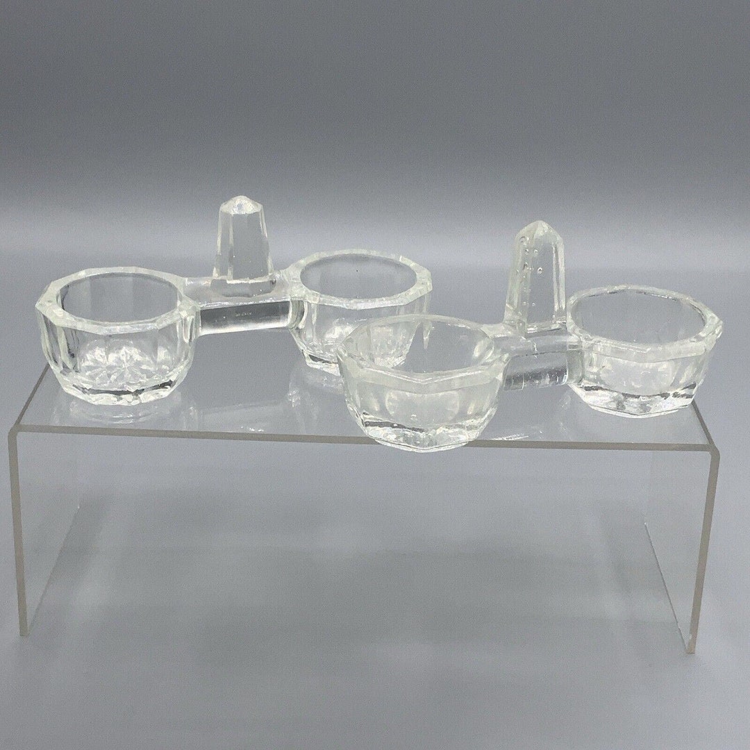 Antique Double Glass Salt Cellars With Center Handles Rayed Base Lot of ...