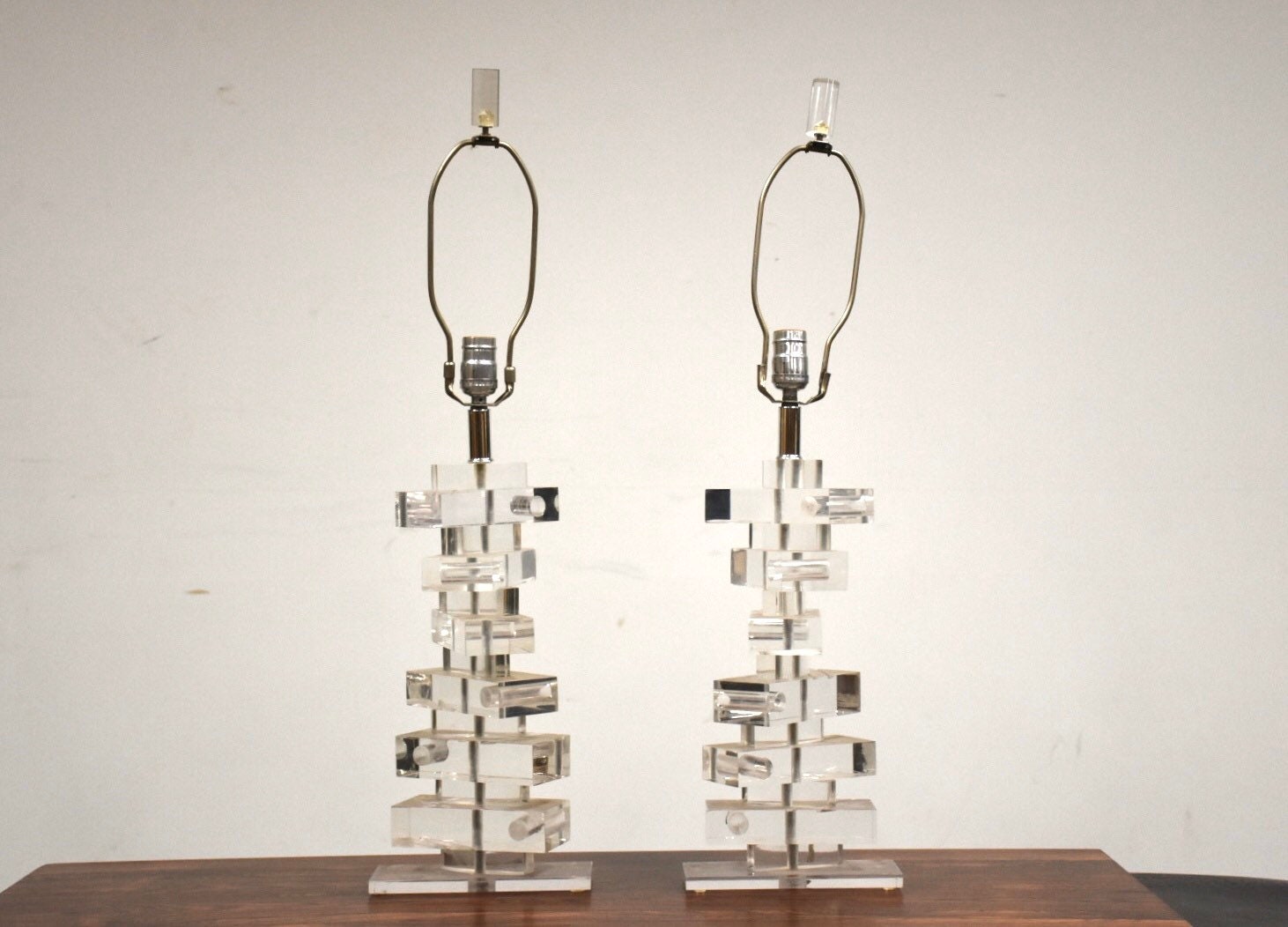 Stacked Lucite Table Lamps A Pair - Etsy