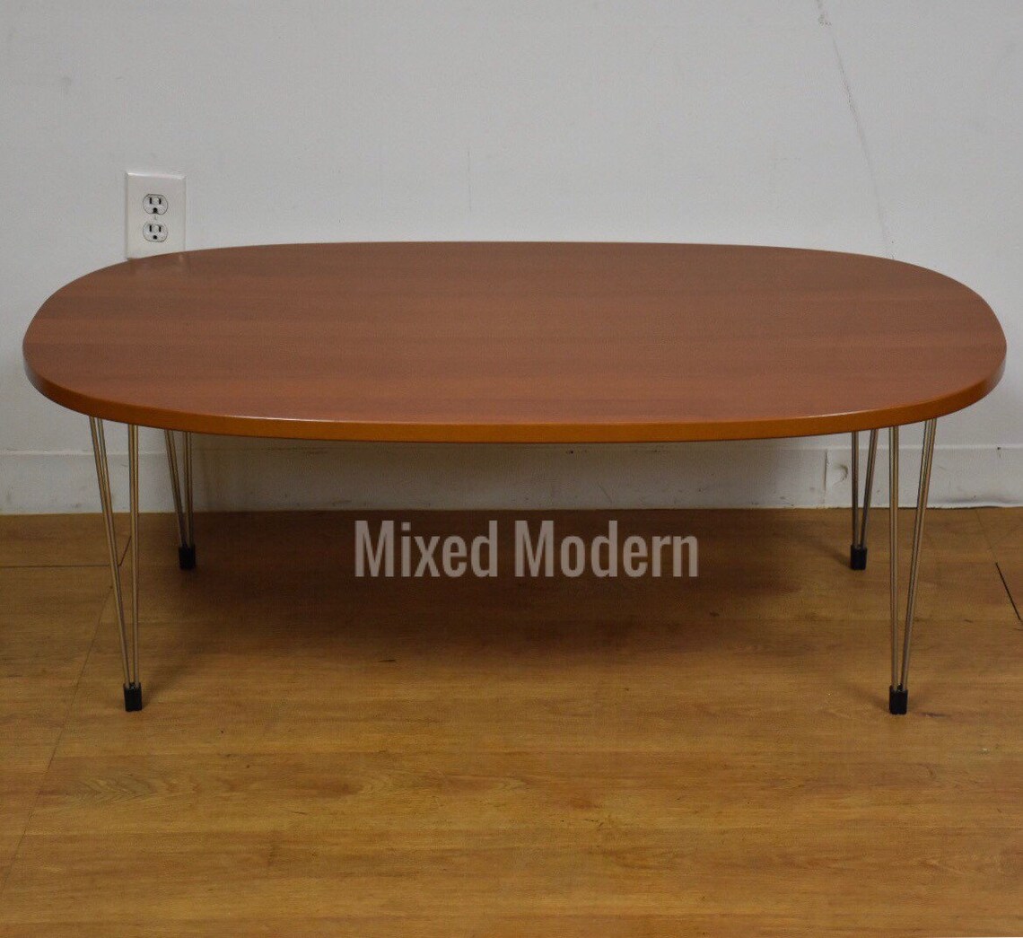 Cherry and Chrome Oval Coffee Table - Etsy