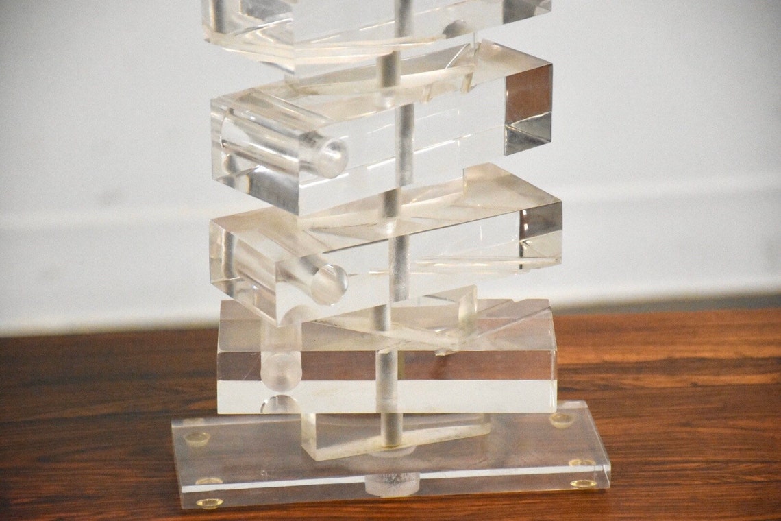 Stacked Lucite Table Lamps A Pair Etsy