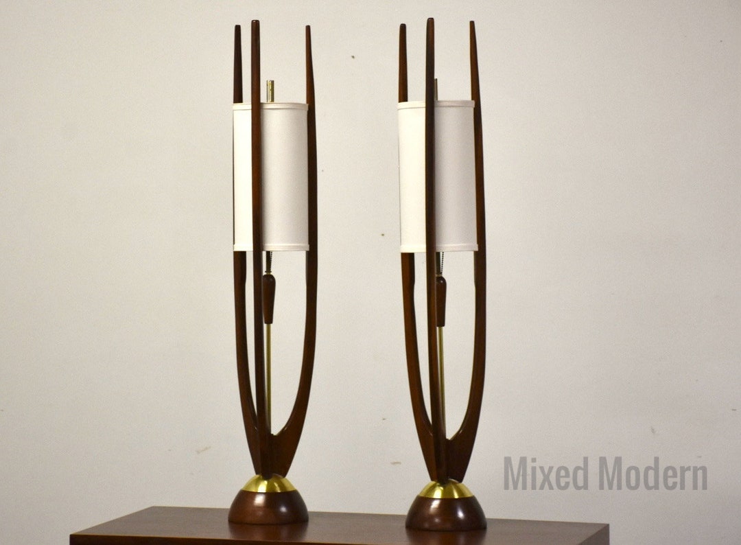 Walnut Table Lamps by Modeline - A Pair - Etsy