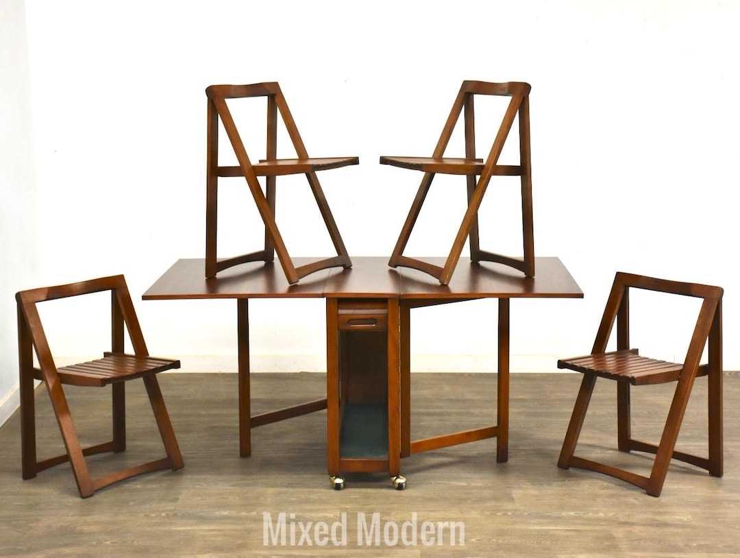 Refinished Walnut Hideaway Dining Table and Chairs - Set of 5 - Etsy
