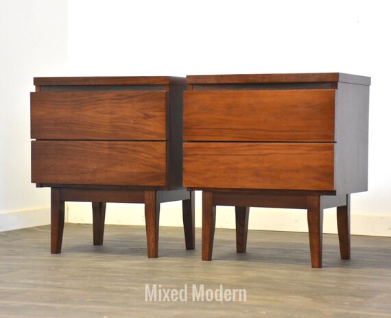 Walnut MCM Nightstands A Pair - Etsy