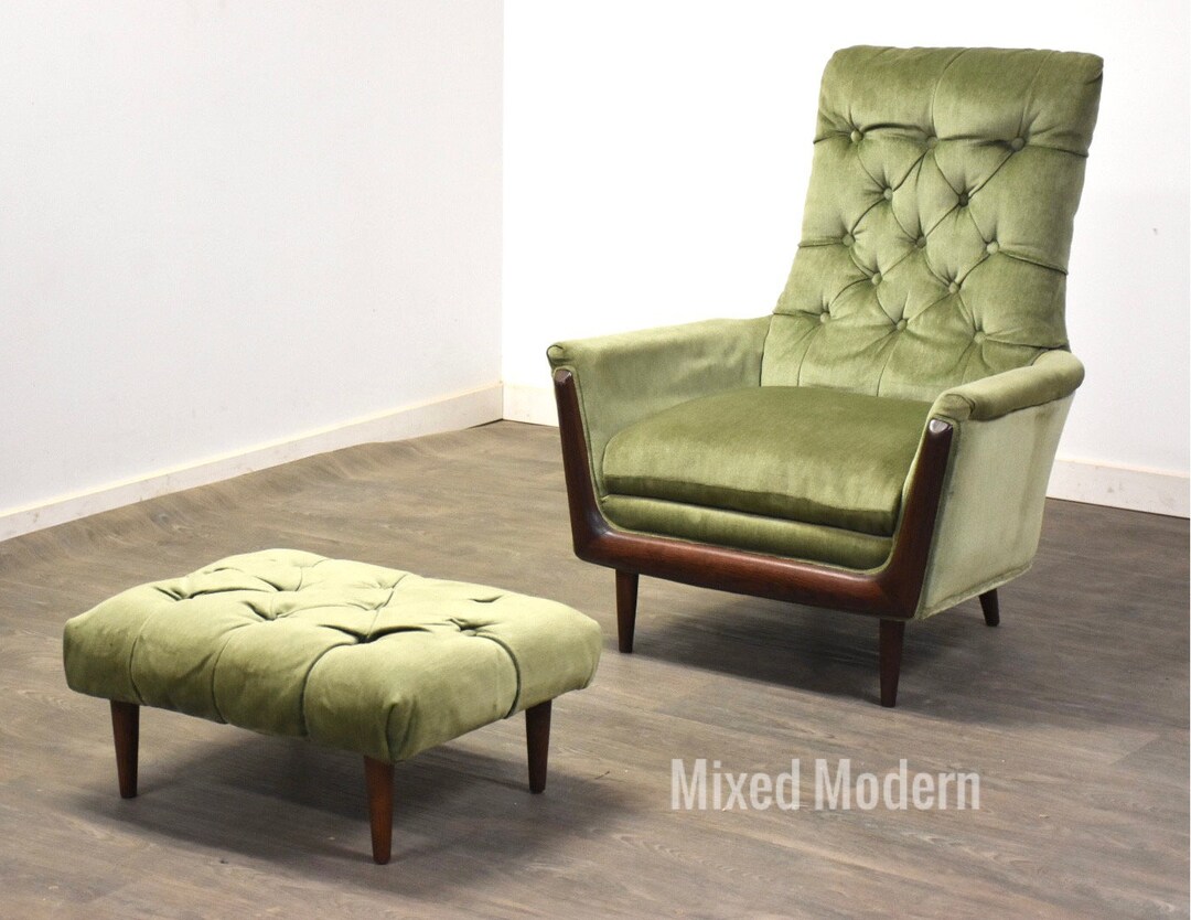 Green Mid Century Modern Lounge Chair and Ottoman - Etsy