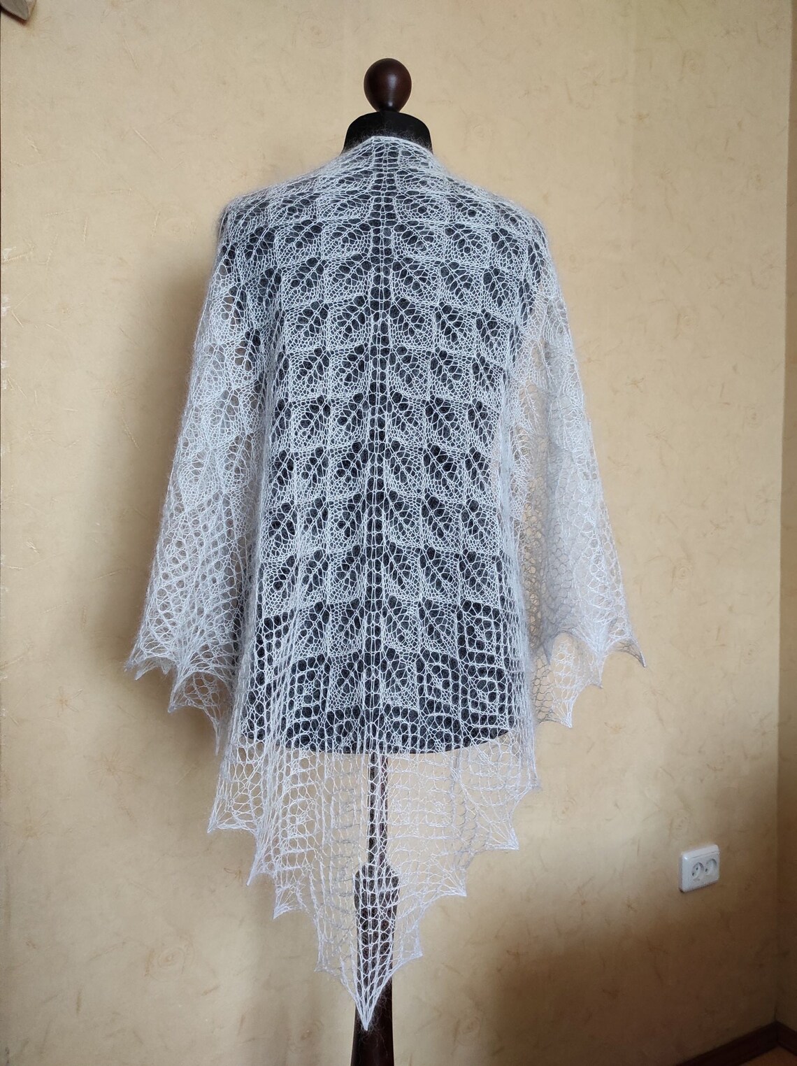 Light Grey Knitted Lace Mohair Silk Shawl, Evening Wraps Shawls, Women ...