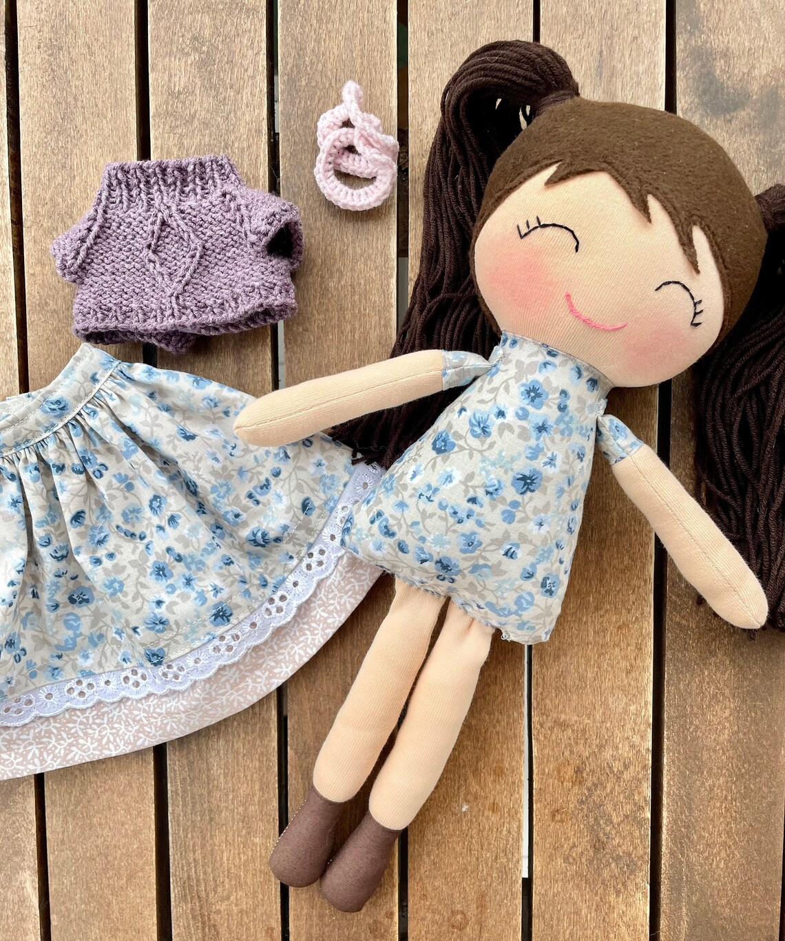 Girl Doll With Long Hair, Rag Doll Handmade, Heirloom Doll, Fabric Doll ...