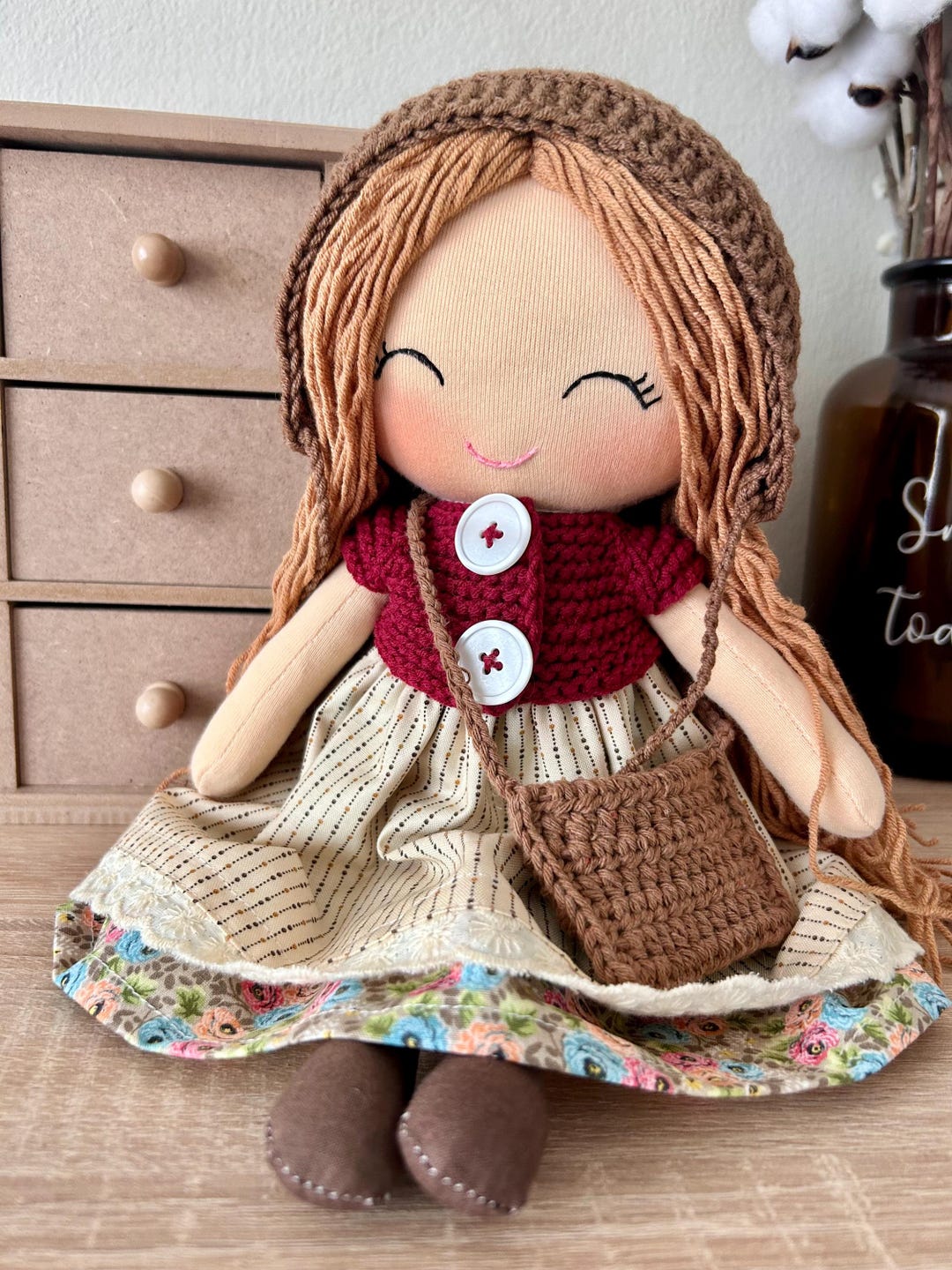 Handmade Rag Doll With Long Hair, Doll With Yarn Hair, Soft Toy for ...