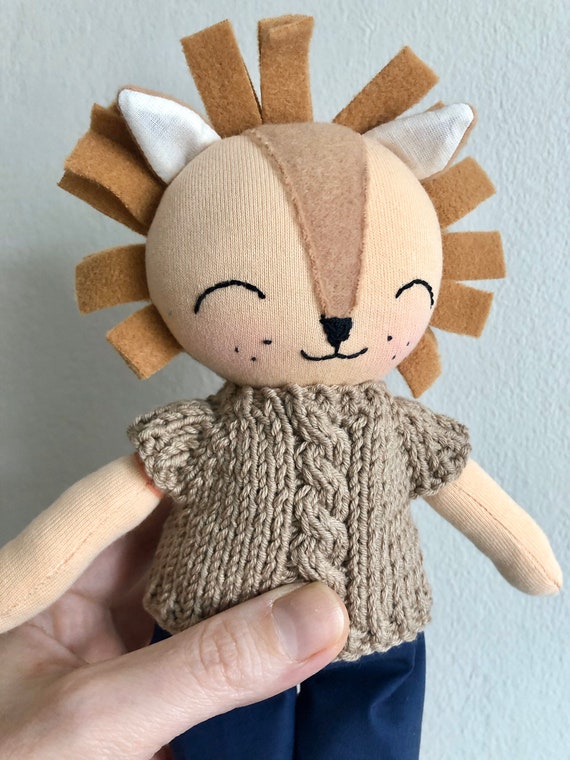 nursery decor soft pocket size lion doll dress up fabric doll Lion rag ...