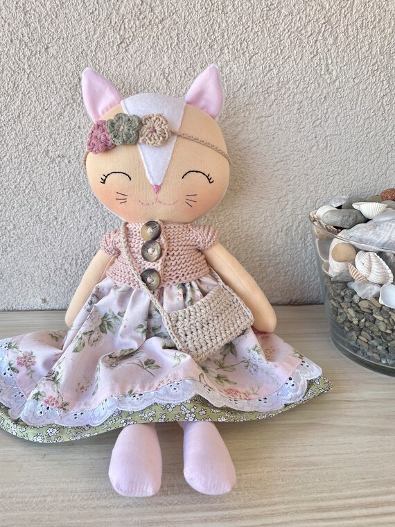White Cat Rag Doll 2 Year Old Girl Gift Personalized Baby Doll Handmade Cat Plush Cat Stuffed Animal Toy Baby Shower Gift Waldorf Doll Etsy Canada