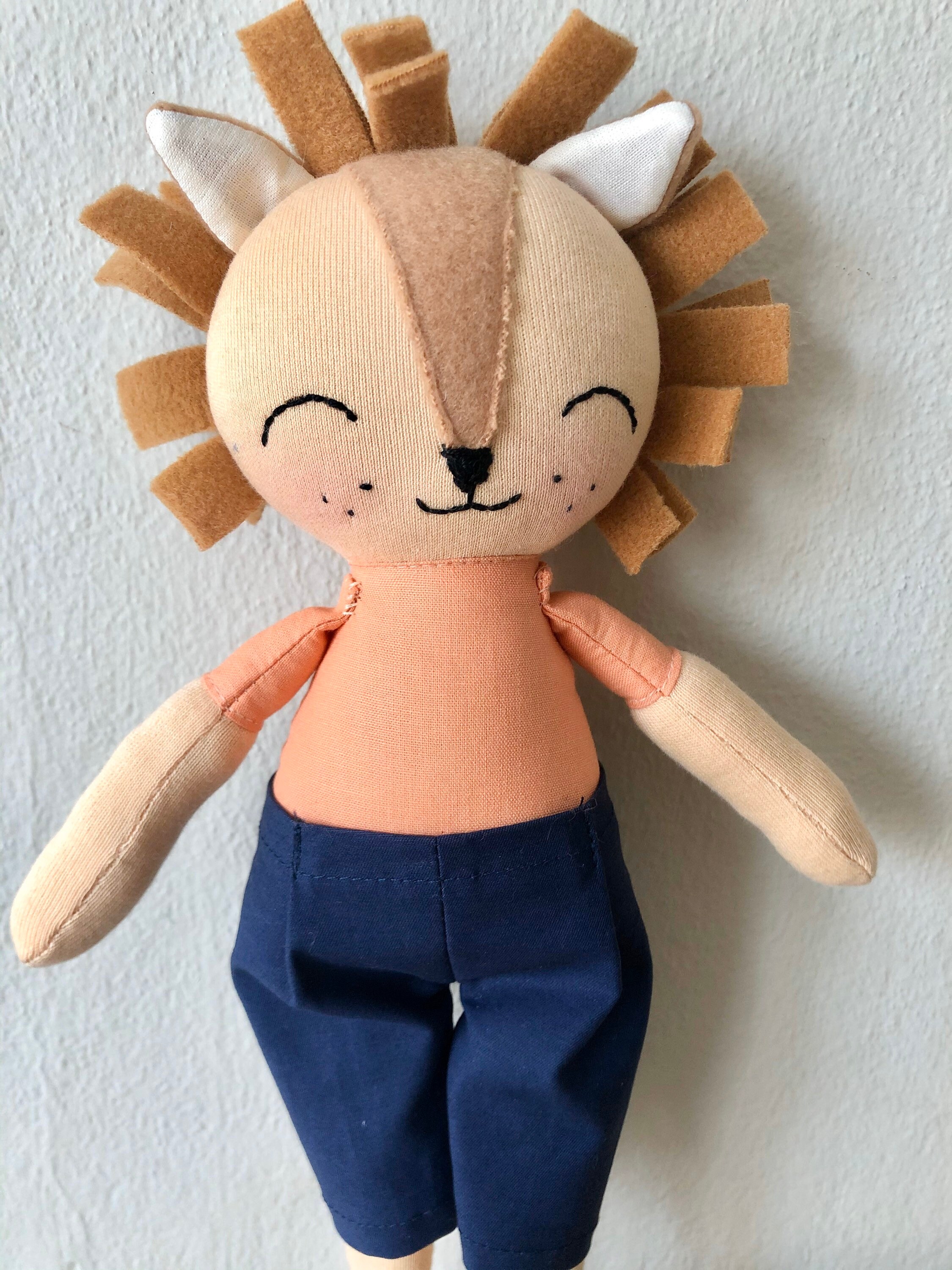 nursery decor soft pocket size lion doll dress up fabric doll Lion rag ...