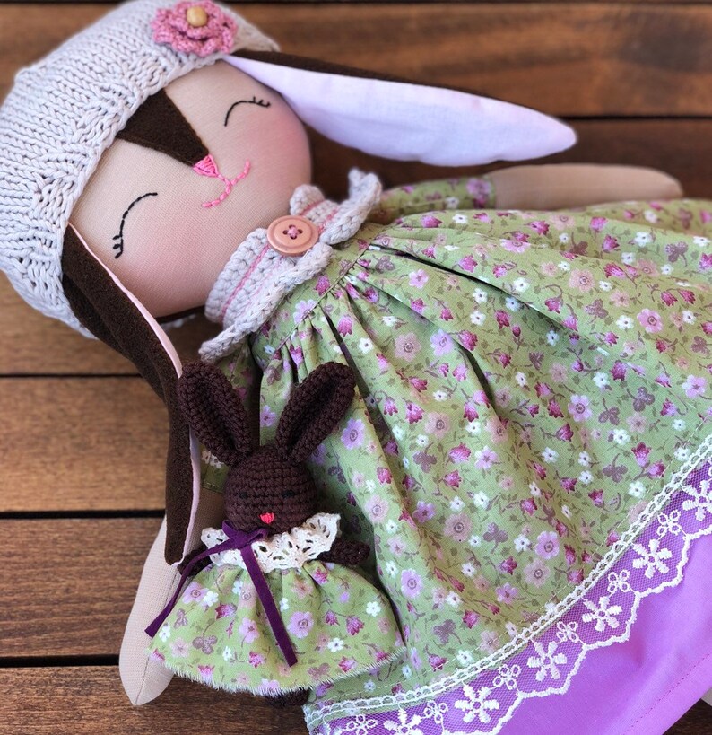 Brown bunny rag doll dress up rabbit fabric doll baby first | Etsy