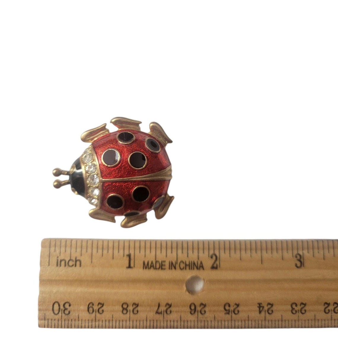 Vintage Signed Bejeweled Red and Black Ladybug With Gold Plating Brooch ...