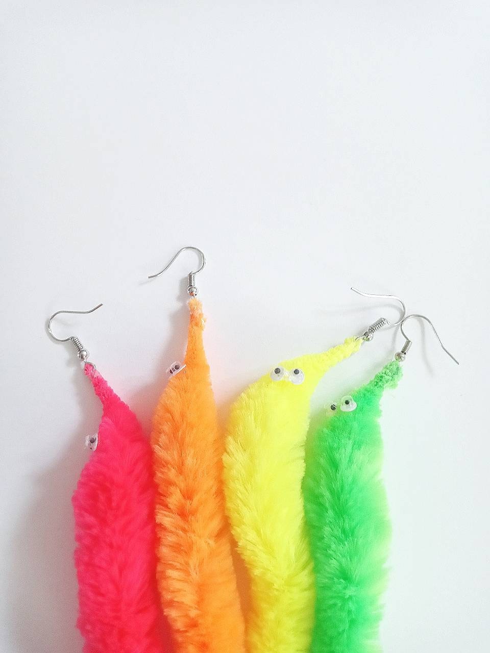 Fuzzy Woolly Neon Worm Toy Hook Costume Earrings - Etsy