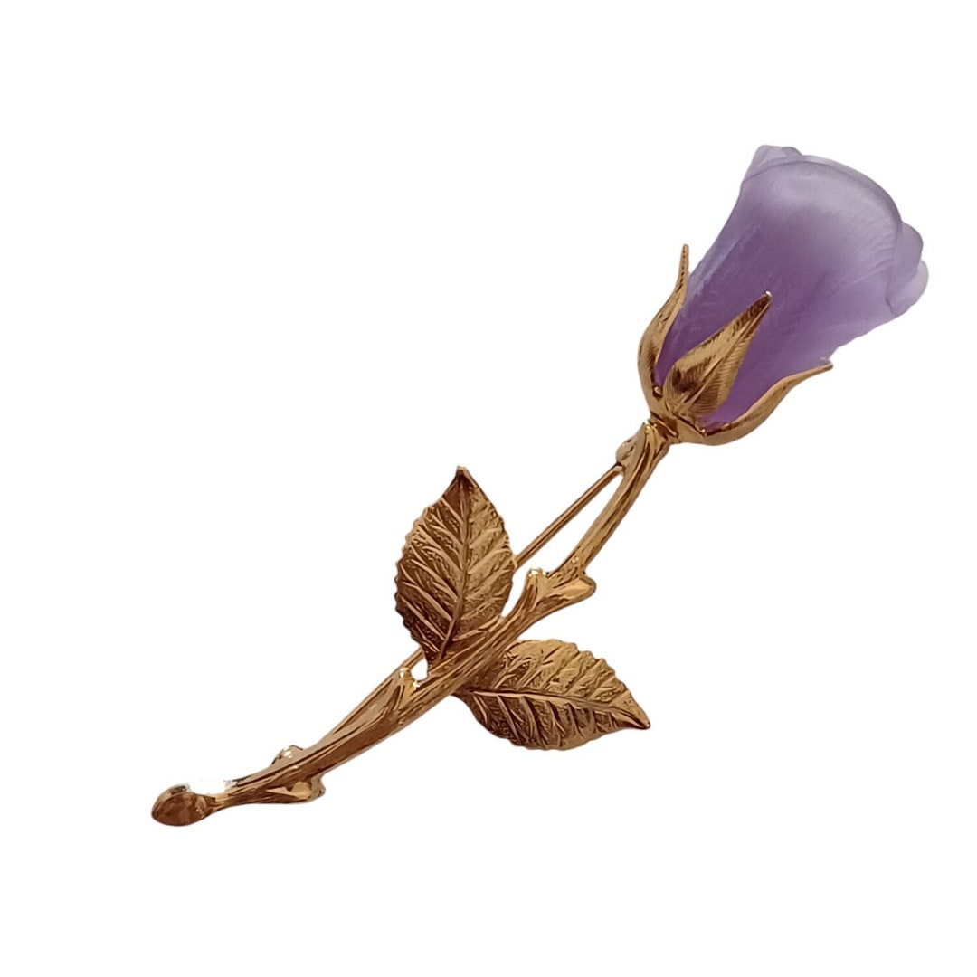 Vintage Gold Long Stemmed Purple Rose Brooch Lapel Pin - Etsy